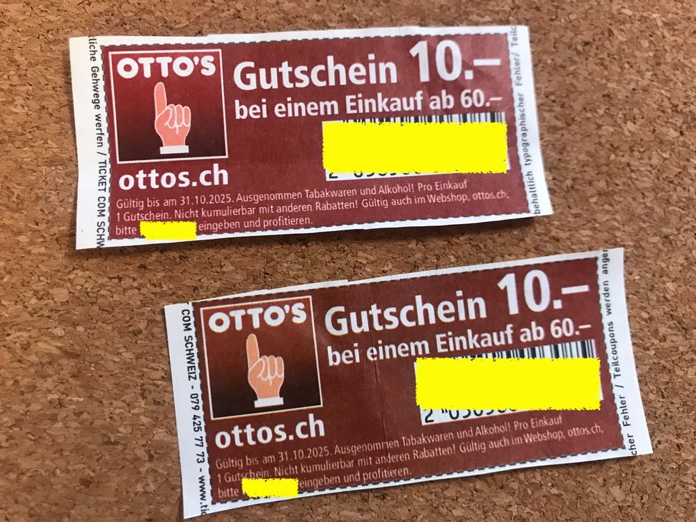 2x Otto's Gutschein CHF 10.- ab 60.- (Neu und originalverpackt) in Chur für CHF 5 – mit ...