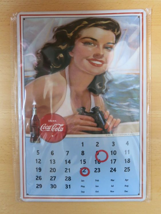 Blechschild Coca Cola mit ewigem Kalender, ca. 20 x 30 cm (Neu und ...