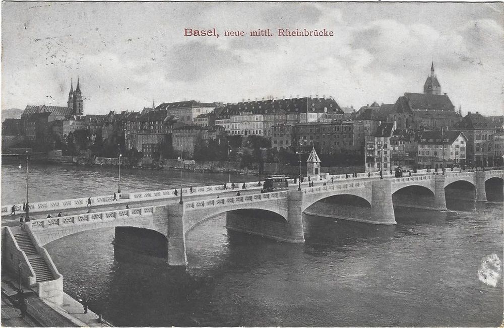 Basel neue mittlere Rheinbrücke belebt Strassenbahn 1906 | Kaufen auf Ricardo