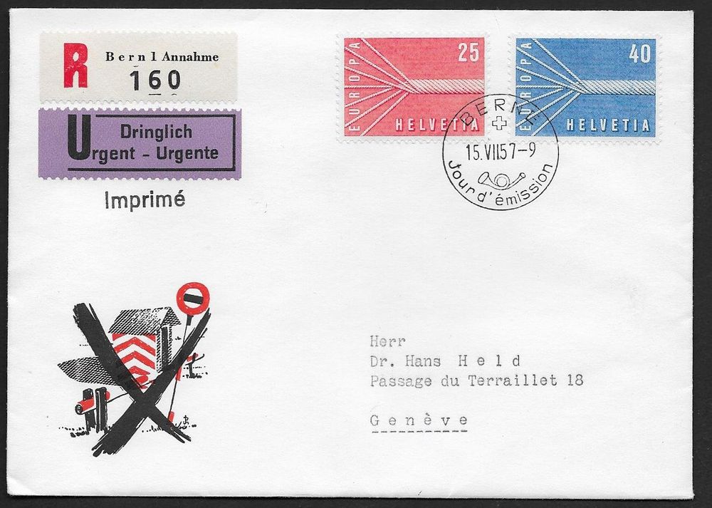 1957 FDC R/Dringlich Europa BERNE franz. Nr. 332-333 ab 1.- | Kaufen ...