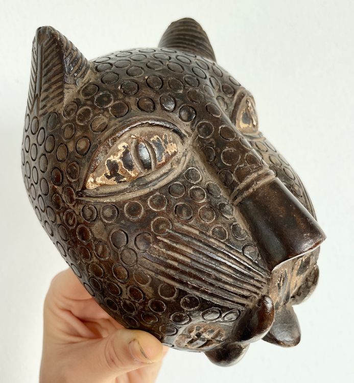 wunderschöner alter Benin Leopard Kopf Terracotta 18 cm (Gebraucht) in ...