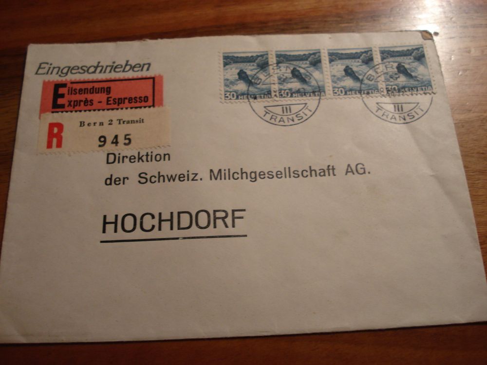 R-Eil-Brief 1949, 4er-Streifen 30 Rp Rheinfall, o Bern Trans | Kaufen auf Ricardo