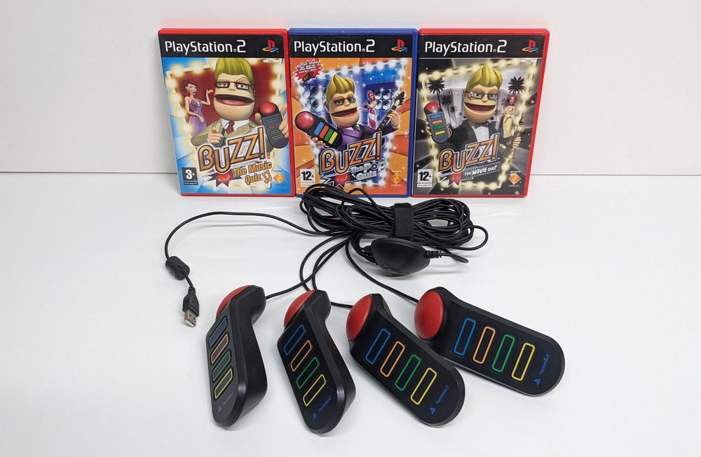 4 PlayStation Buzzer mit 3 Buzz!-Games, PS2 (Gebraucht) in Menziken für ...