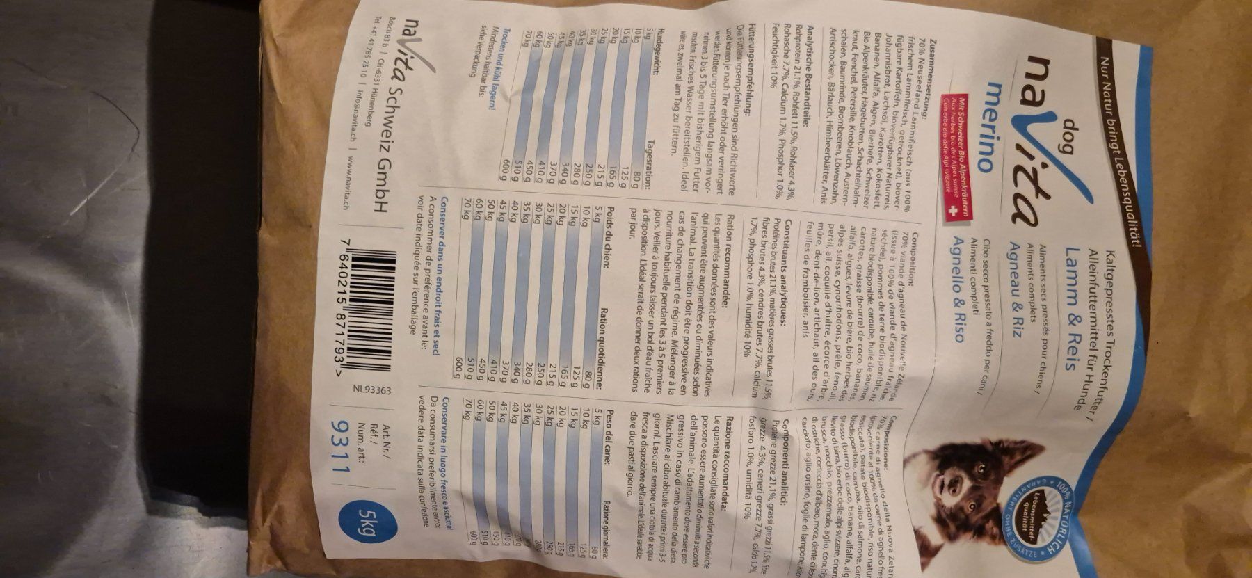 Hundefutter Lamm & Reis navita merino 5kg frisch (Neu und ...
