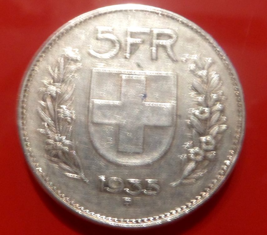 Alter SCHWEIZER 5 Fr / 1935 SILBER Münze vorzüglich (Gebraucht) in Glis für CHF 9 – mit ...