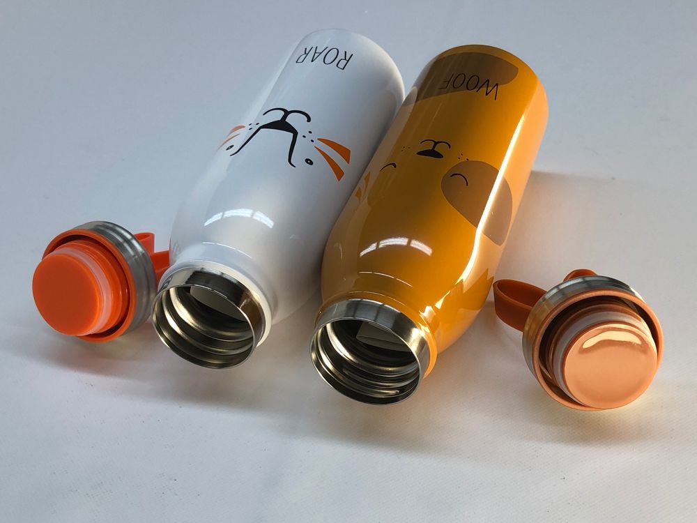 2 Trinkflaschen / Aladdin Zoo Edelstahl 430ml / Löwe + Hund (Neu und ...