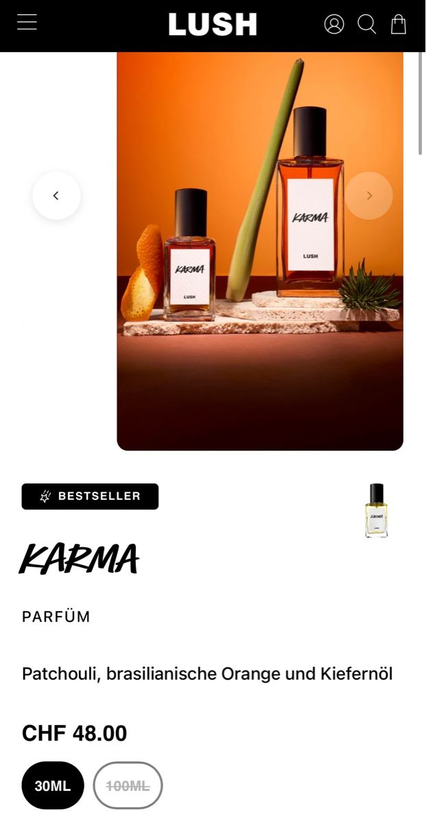 Lush Karma Parfüm 30ml - Warmer Duft für den Herbst (Gebraucht) in ...