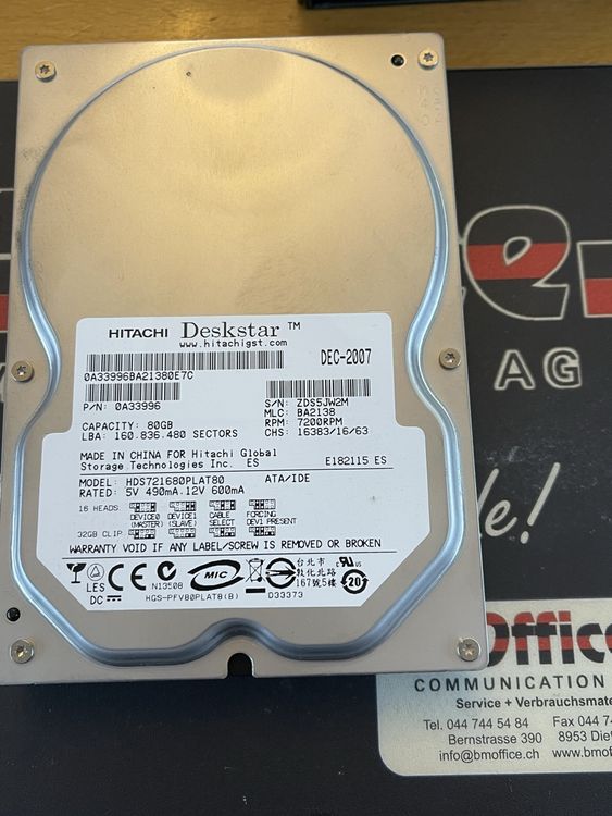Hitachi Deskstar Festplatte 80GB ATA IDE HDD | Kaufen auf Ricardo