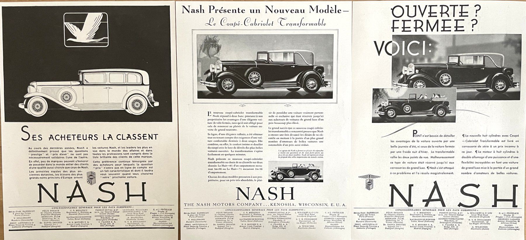 Nash Cars - 3 Alte Werbungen / Anciennes publicités 1931 (Gebraucht) in ...