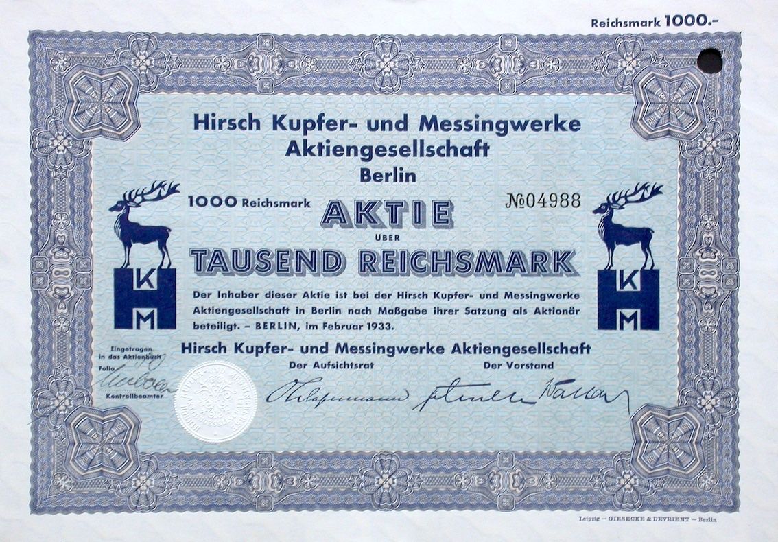 Hirsch, Kupfer- und Messingwerke AG, Berlin - 1933 (Gebraucht) in ...