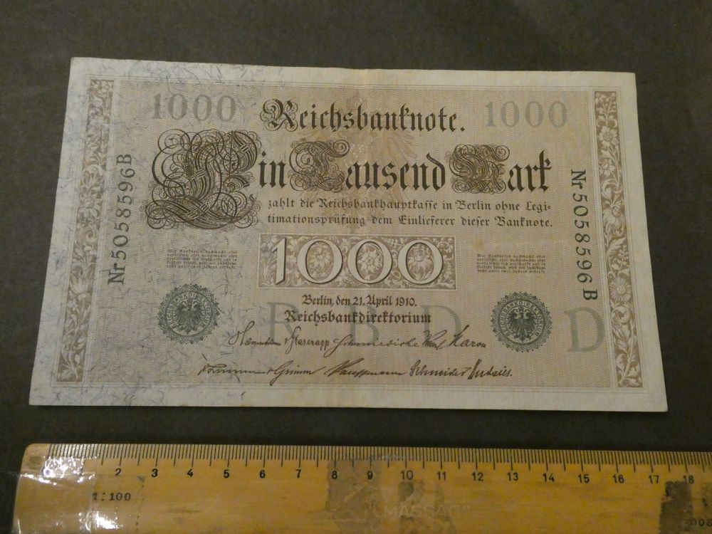 Dt. Reich 1910, 1000 Mark, Sigel grün | Kaufen auf Ricardo