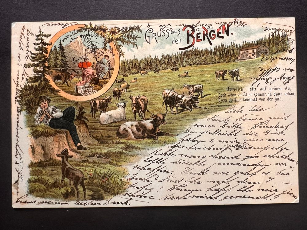 Postkarte Gruss aus den Bergen 1898 Litho (P443) (Gebraucht) in Hinwil für CHF 15 – mit ...