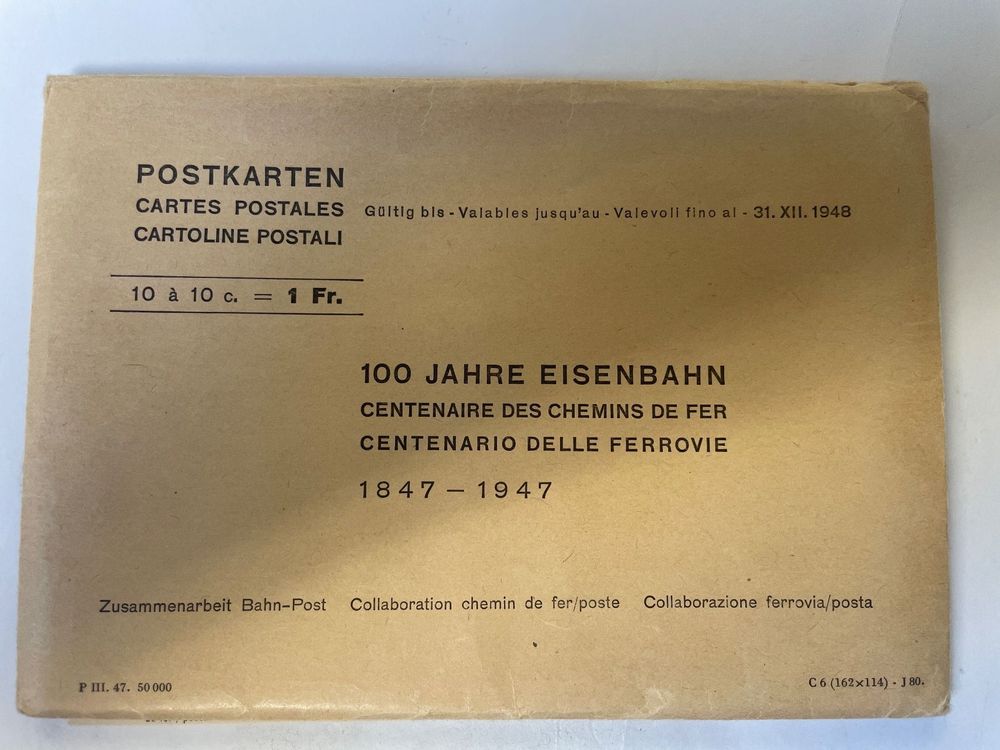 77 Jährige Postkarten 100 Jahre Eisenbahn Schweiz 1847-1947 | Kaufen auf Ricardo