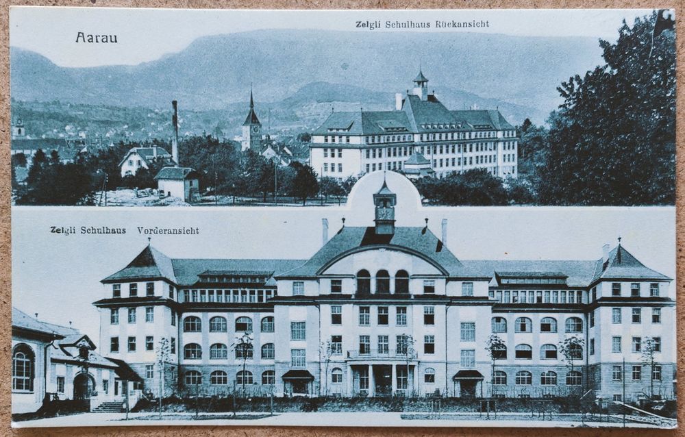 Aarau «Zelgli Schulhaus» 2 Bild AK; G. Metz Basel (Gebraucht) in Aarburg für CHF 7 – mit ...