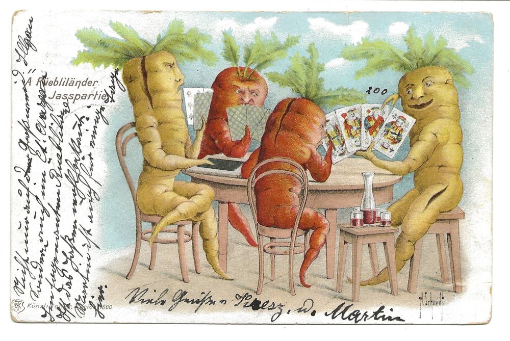 Rüeblikarte (AG) Rüebliländer Jasspartie - 4 Bauern - Litho (Gebraucht) in Engelburg für CHF 16. ...