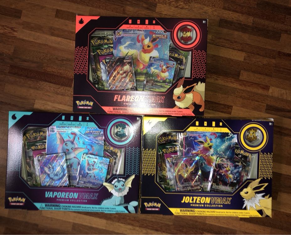Pokemon Vaporeon Jolteon Flareon VMAX Premium Collection Box (Neu und ...