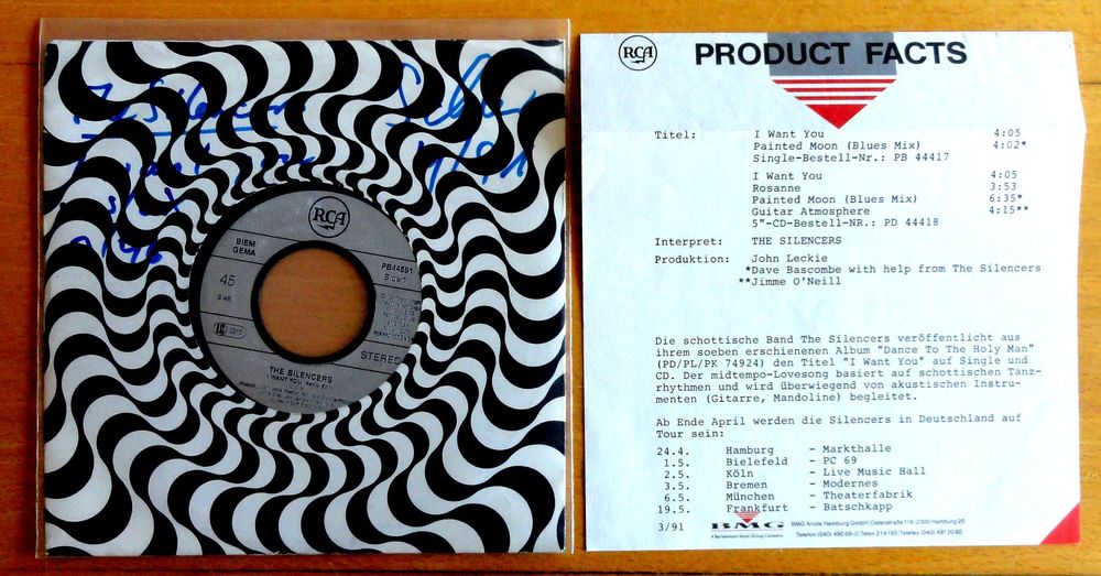 SI THE SILENCERS I want you RCA 1991 PROMO FACT SHEET (Gebraucht) in ...