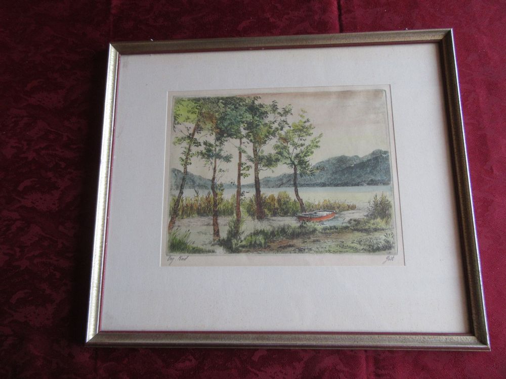 Original Radierung von Margarete Götz, Landschaft mit See (Gebraucht) in Wattwil für CHF 8 – mit ...