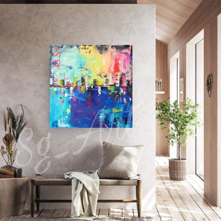 Acrylbild abstrakt Skyline bunt Unikat (Neu und originalverpackt) in Rheinau für CHF 240 – mit ...