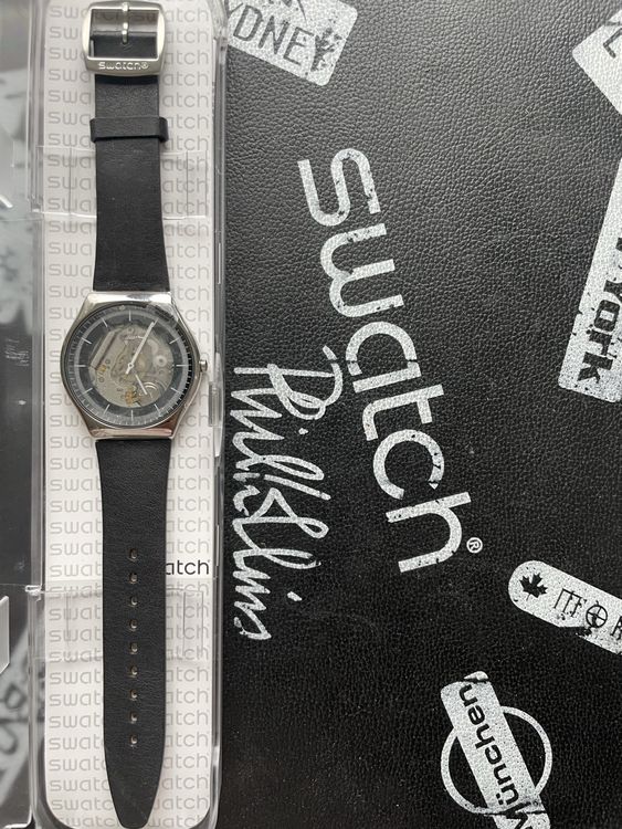 Swatcgmh Uhr Skin Irony 42 Black Skeleton SS07S115 (Neu und ...