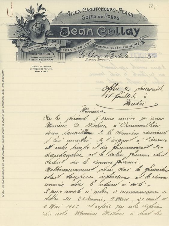 La Chaux-de-Fonds, Jean Collay, vieux caoutchouc-peaux, 1925 | Acheter ...