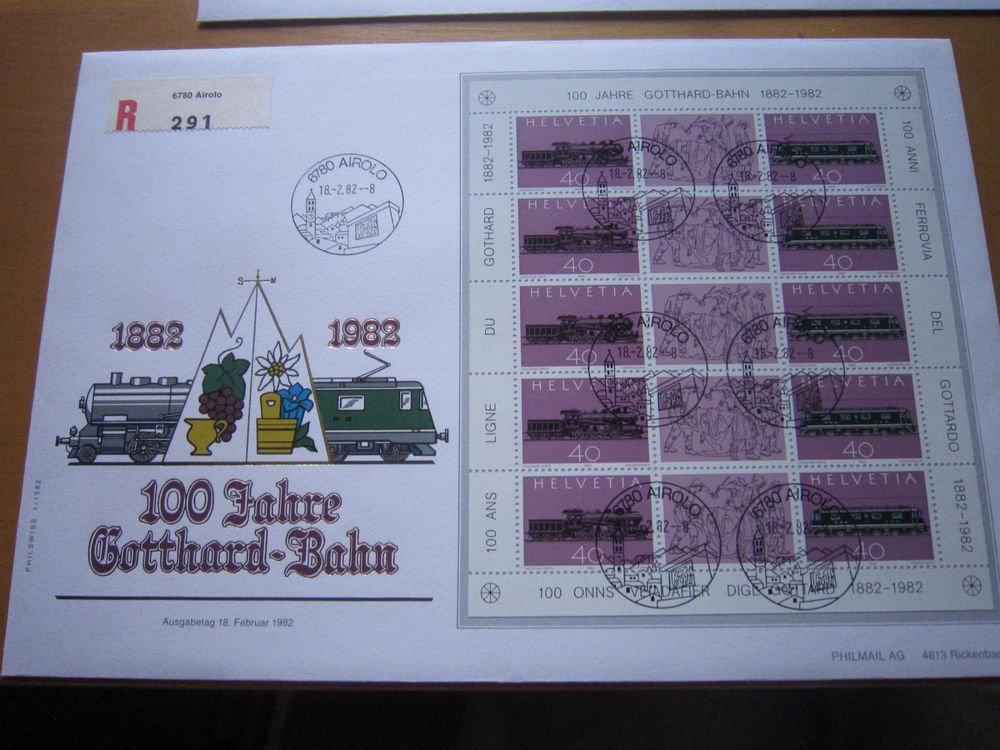 100 Jahre Gotthardbahn schöner Beleg Stempel AIROLO 1982 (Gebraucht) in Giubiasco für CHF 1 ...