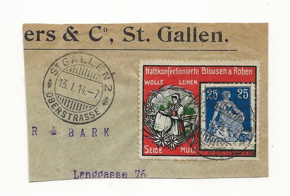 Briefmarkenträger auf Ausschnitt, St. Gallen 2, 13.I.14 mh | Kaufen auf Ricardo