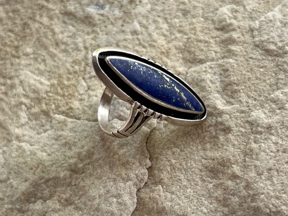Silber Ring G: 50 lange Form mit Lapislazuli Art Deco Stil (Gebraucht ...