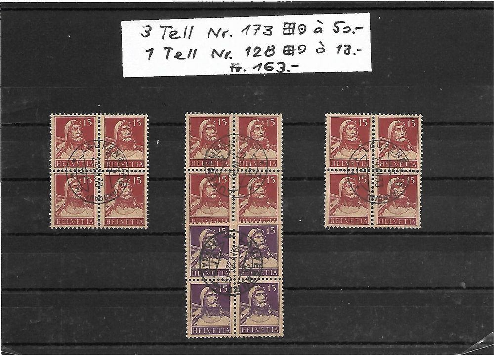 4 Tell-Viererblocks, alle sauber gestempelt (Gebraucht) in Reinach BL für CHF 5 – mit Lieferung ...