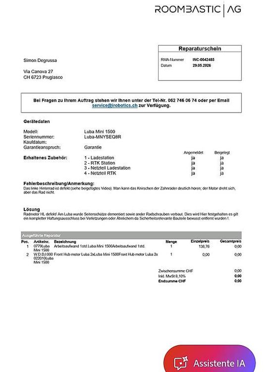 Mammution Luba 1500 mini Awd robot (Usato) a Prugiasco per CHF 1200 ...