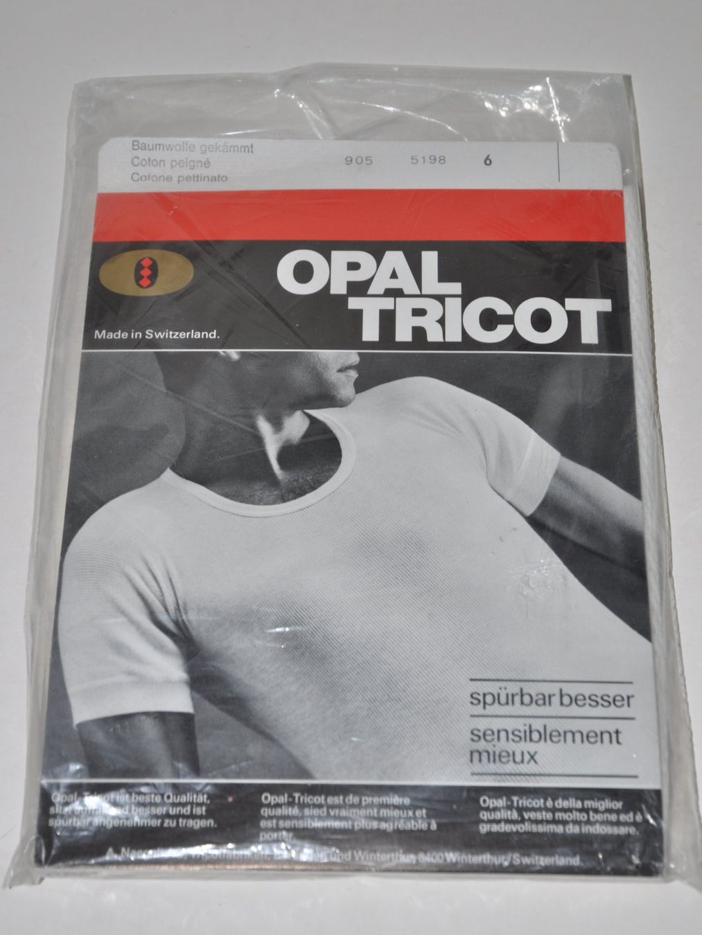 Opal Tricot Herren Unterhemd kurz Arm, Gr. 6 (52/54, L), neu (Neu und ...