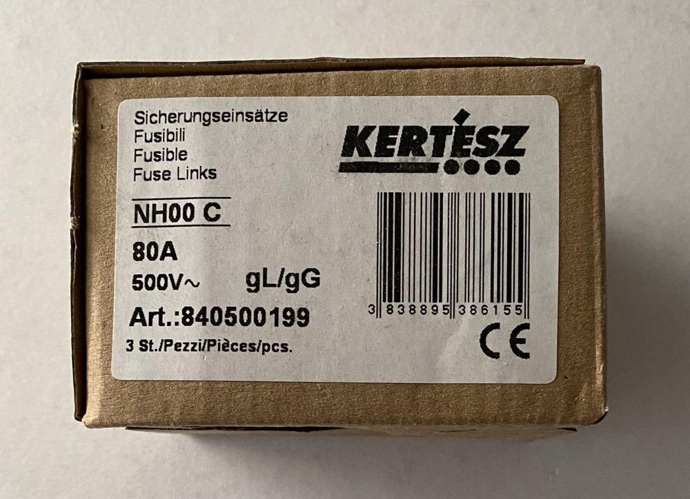 3 Stk. Sicherungseinsätze NH00 C, 80A 500V gl/gG Kertesz (Neu und ...
