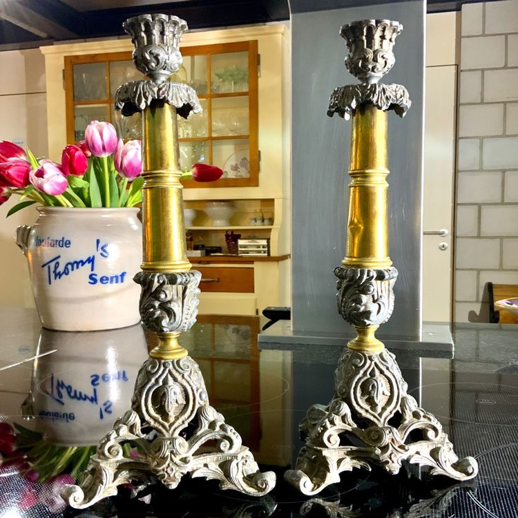 JUGENDSTIL 2 KERZENLEUCHTER ZINKGUSS BRONZE UM 1900,FRANCE (Gebraucht) in Biglen für CHF 36 ...