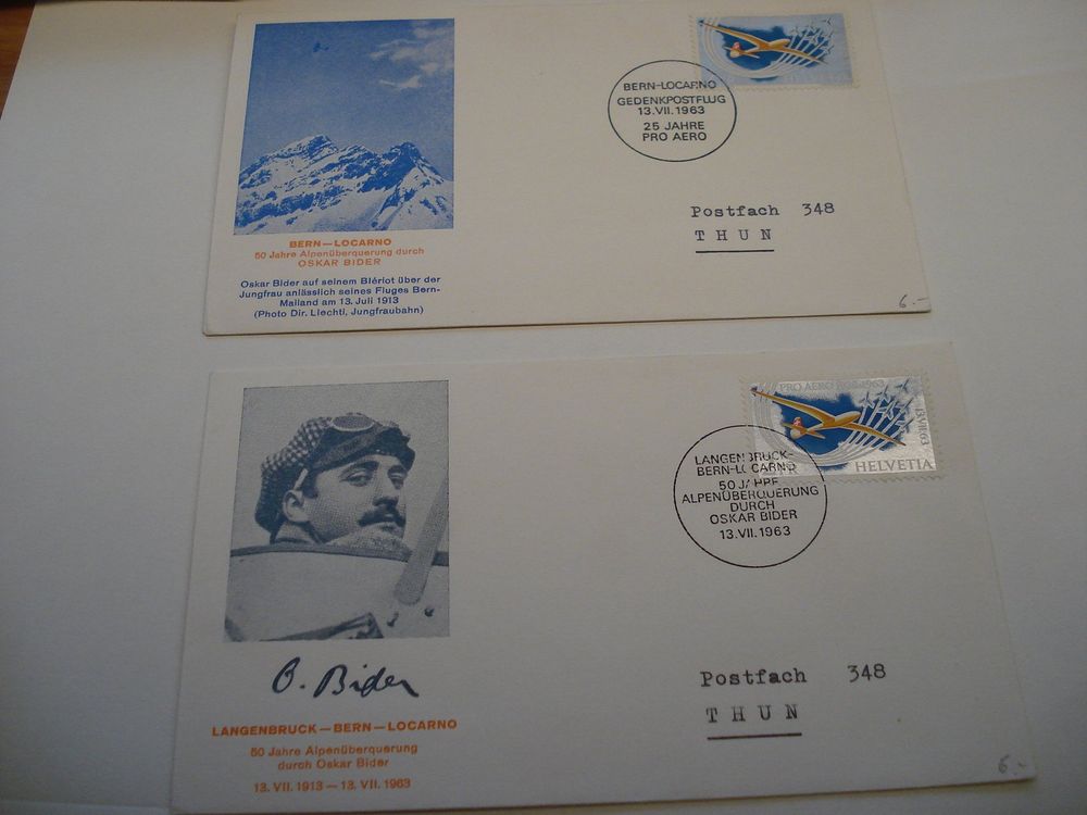 2Briefe Pro Aero, 1963, o 50 J. Alpenüberquerung Oskar Bider (Gebraucht ...