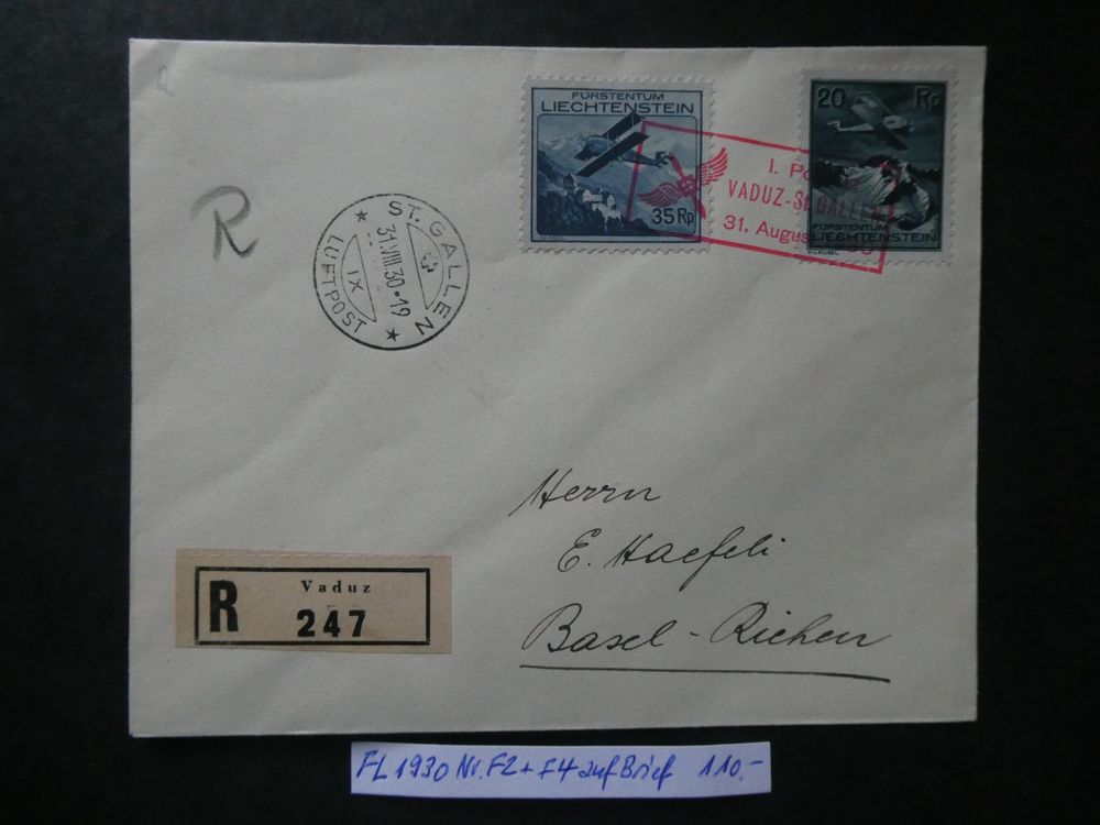 FL 1930 Nr. F2 und F4 auf schönem Brief (Gebraucht) in Lausen für CHF 15 – mit Lieferung auf ...