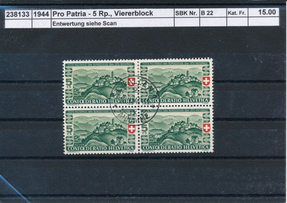 1944 Pro Patria - 5 Rp., Viererblock | Kaufen auf Ricardo