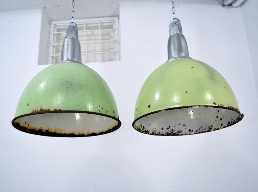 2x Vintage Industrie Hängelampe, Fabriklampe grün (Gebraucht) in Wahlen b. Laufen für CHF 260 ...