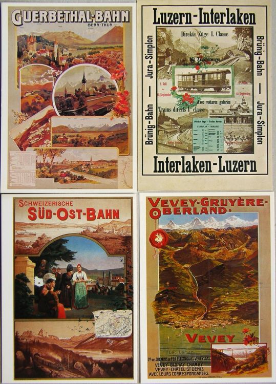 orig 4 AK BERN LUZERN ST. GALLEN VEVEY Kunstplakate ca. 1980 (Neu ...