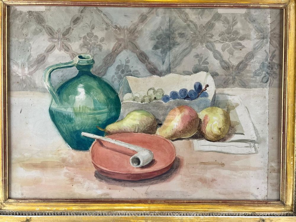 Antike Stilleben Aquarell sig mit Notiz. | Kaufen auf Ricardo