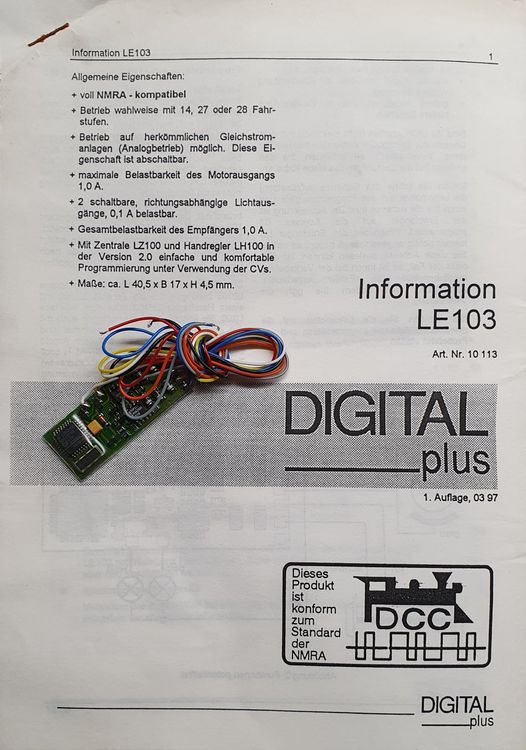 Lenz LE103 - Lokempfänger (Neu (gemäss Beschreibung)) in Eglisau für ...