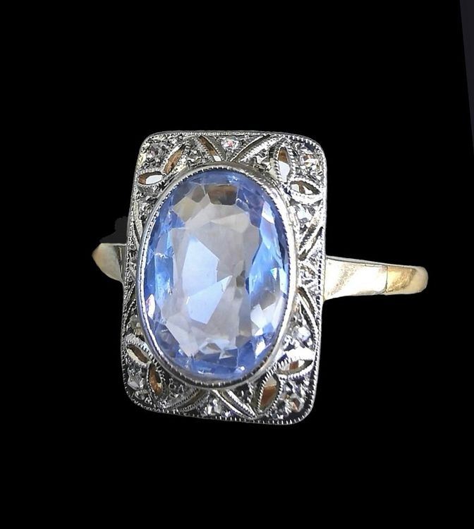 Antik Art Deco Saphir Diamant 750 Gold 18ct Ring um 1920 | Kaufen auf ...