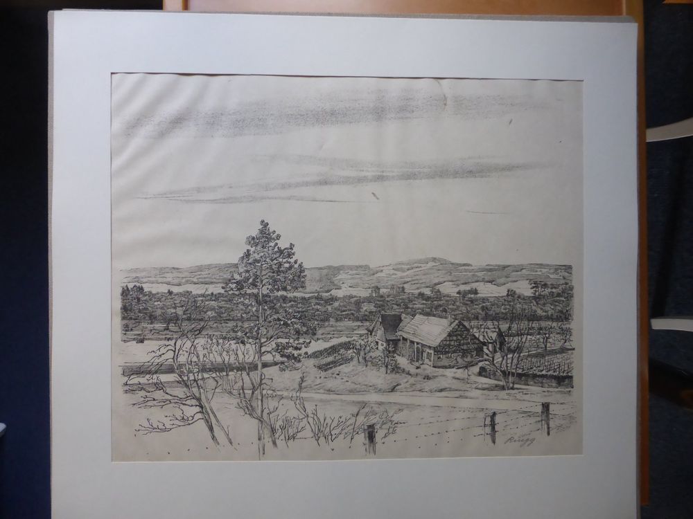 Ernst Georg Rüegg - Lithografie Rhein handsigniert (Neu (gemäss Beschreibung)) in Brunnadern für ...