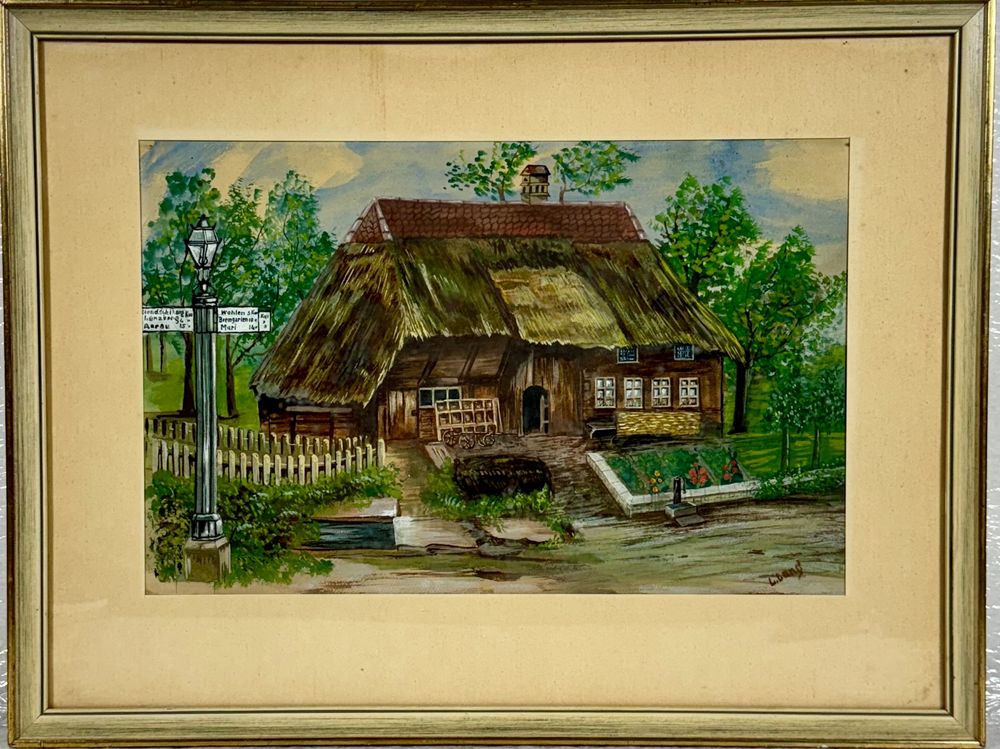 Alte Bauernhof Landschaft Aquarell signiert Lang | Kaufen auf Ricardo