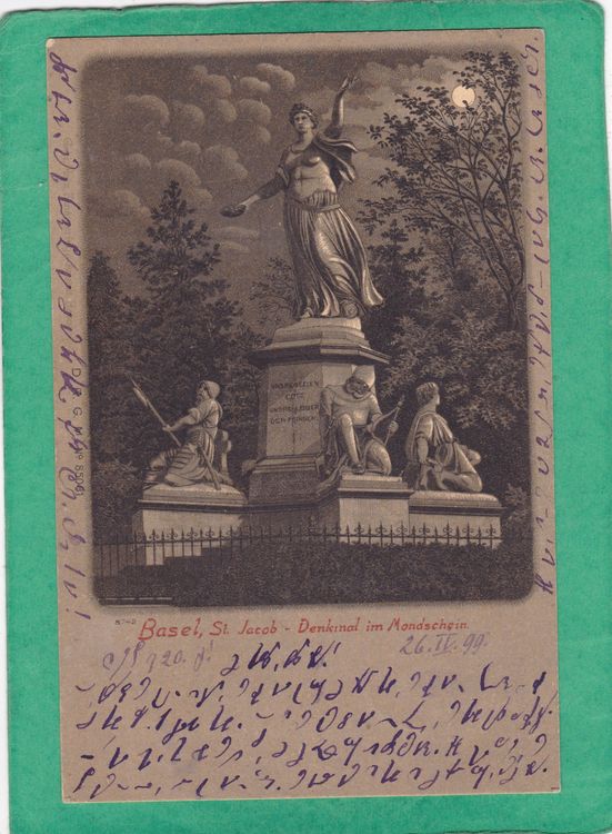 Basel St. Jakob Denkmal im Mondschein Vollmond 1899 (Gebraucht) in Herisau für CHF 1 – mit ...