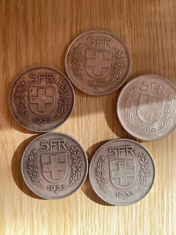 5 Stk 5.- Div Jahre Silber (801) (Gebraucht) in Ballwil für CHF 38 – mit Lieferung auf Ricardo ...