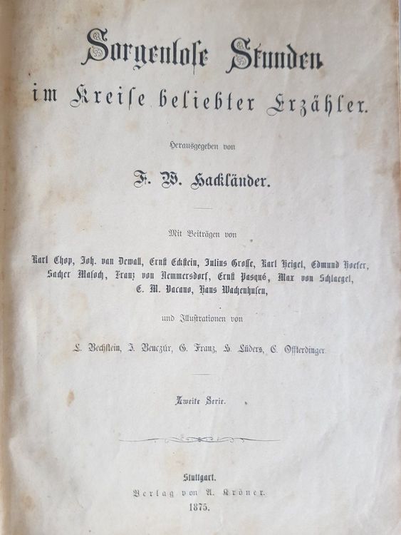 antikes Buch: Sorgenlose Stunden - 1875 - Hackländer (Gebraucht) in Walterswil BE für CHF 69 ...