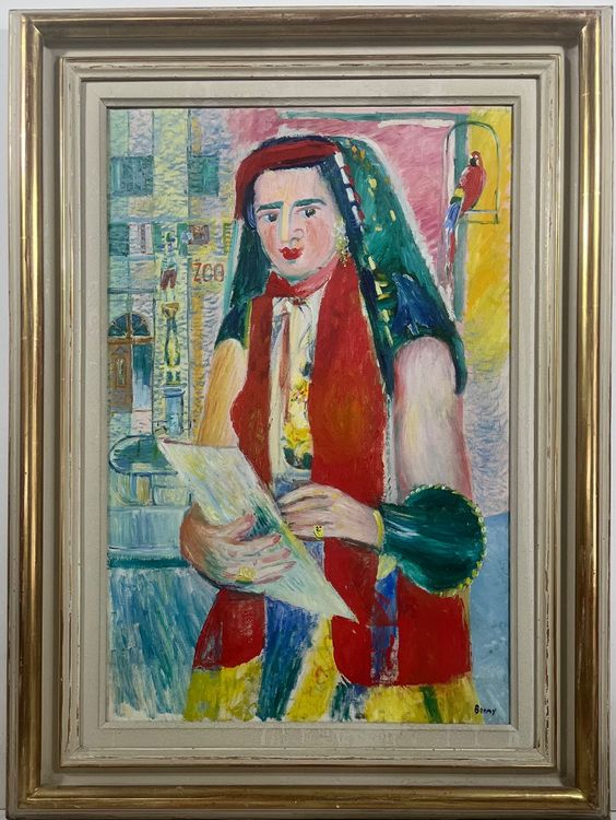 Farbenfrohes Gemälde von eine Dame, Signiert: Bonny | Kaufen auf Ricardo