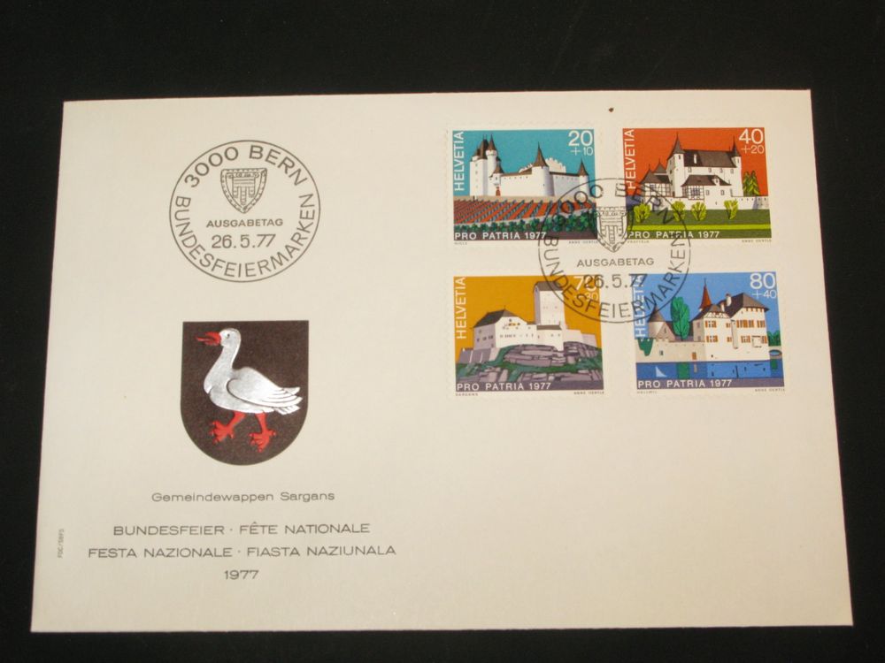 Pro Patria FDC 1977 Nr. 174 - 177 Schweizer Schlösser II (Gebraucht) in Riken AG für CHF 0.8 ...