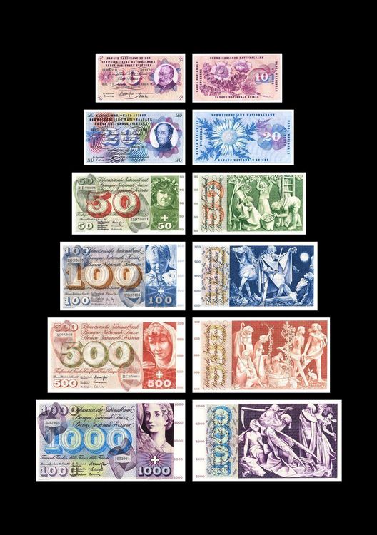 Banknoten Schweiz 5.Serie komplett 6-teilig (Reproduktion) (Neu (gemäss ...