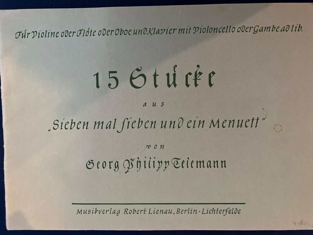 Noten - G.P.Telemann - 15 Stücke - C-Instrument mit Begl. (Gebraucht ...